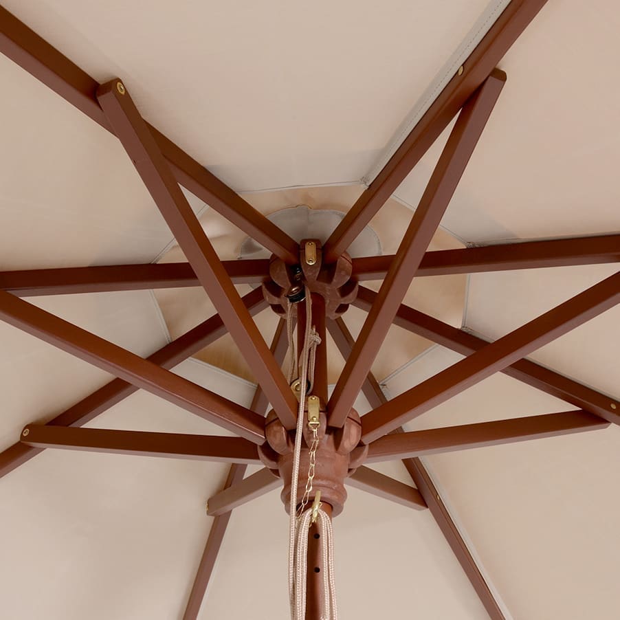 9′ Pulley-Lift Wood Market Umbrella – Outdoor Living Your Way